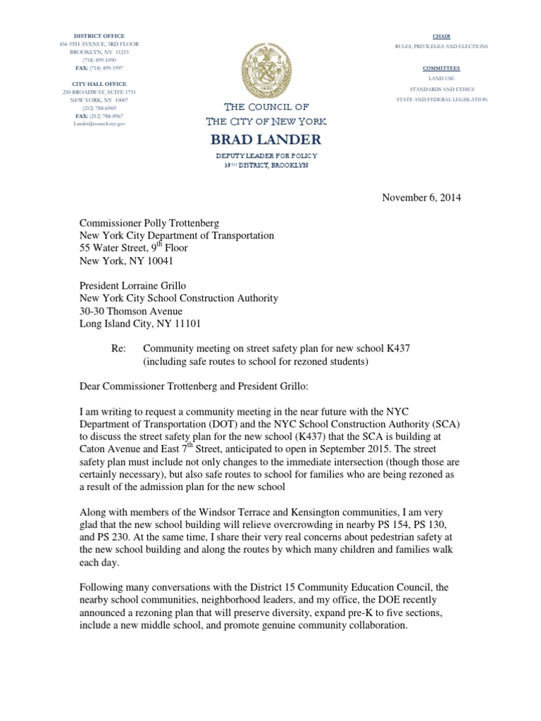 Letter To NYC DOT 11.6.14 | PDF | Traffic | Transport Infrastructure