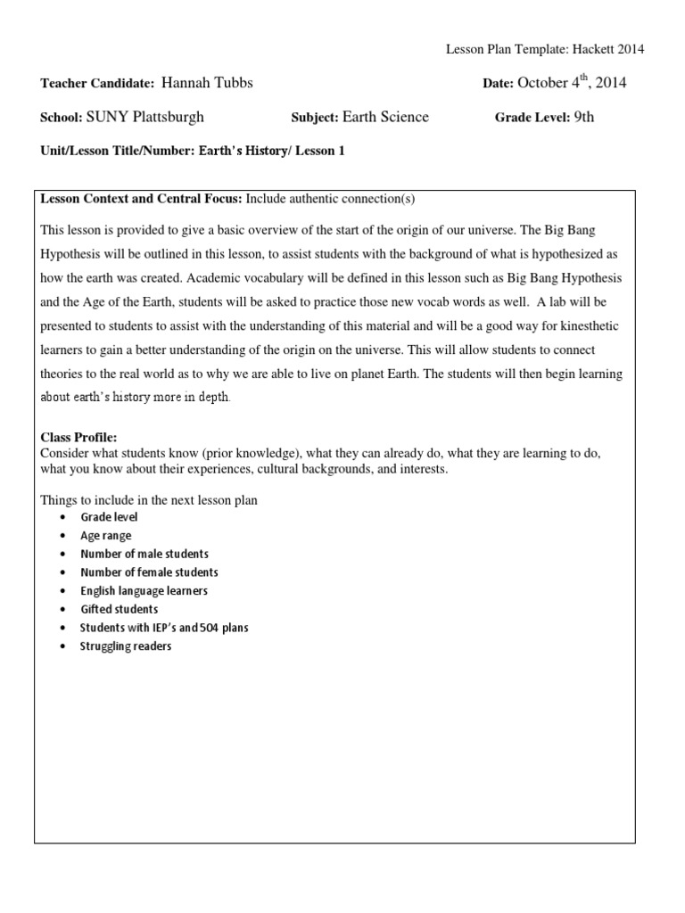 Earth Science Lesson Plan: Big Bang Theory | PDF | Universe | Lesson Plan