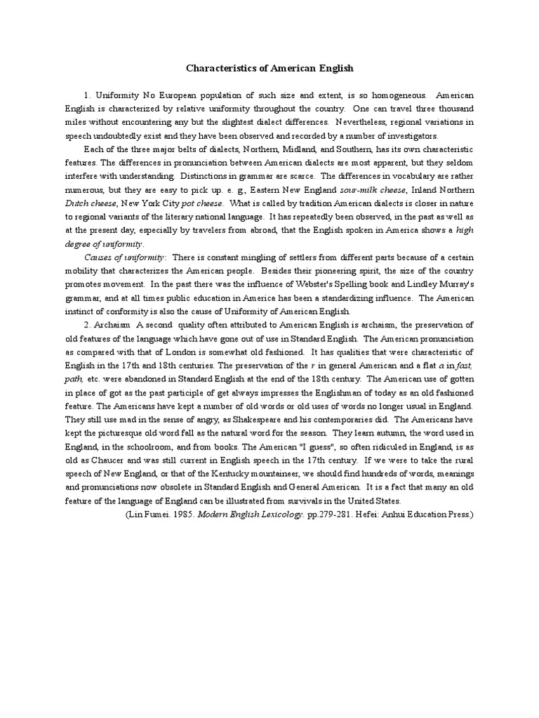 Characteristics of American English | PDF | Dialect | Sociolinguistics