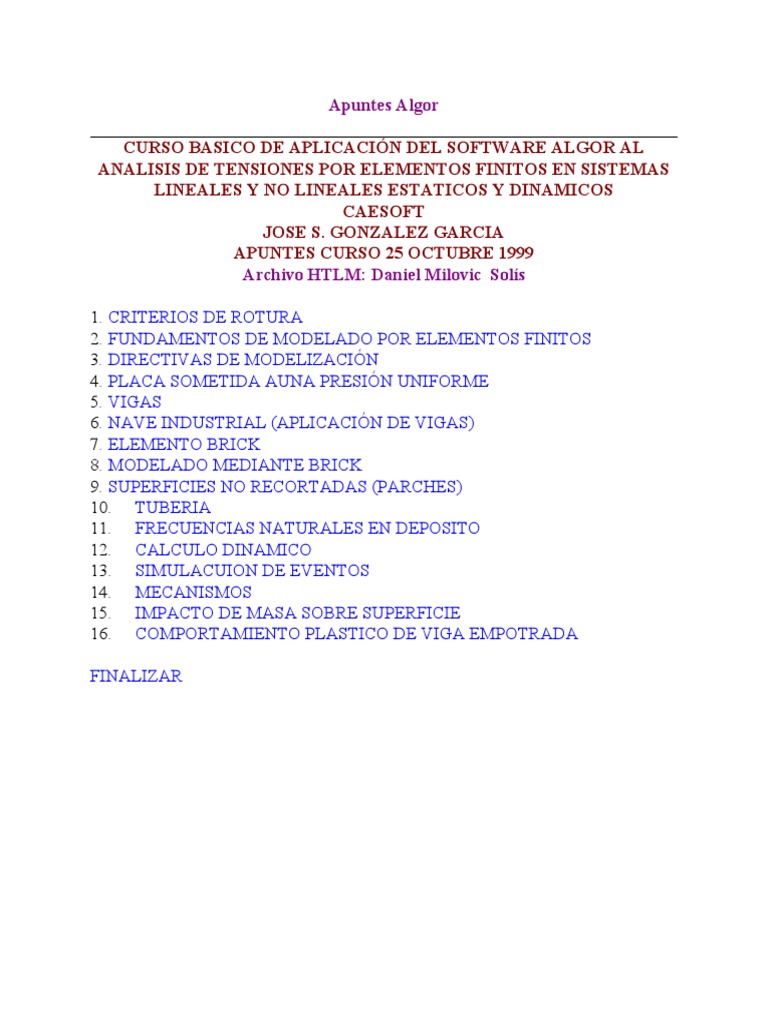 Algor PDF | PDF | Método de elementos finitos | Mecánica de Medios Continuos