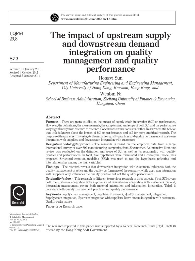 The Impact of Upstream Supply and Downstream Demand Integration On ...