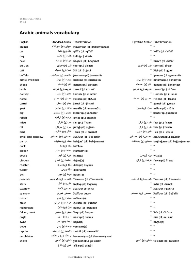 Arabic Animals Vocabulary | Domesticated Animals | Livestock