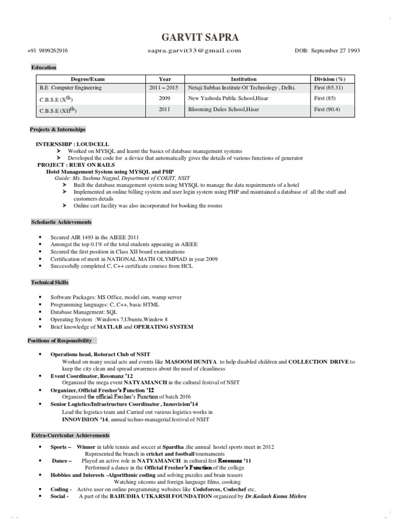 Garvit Resume | PDF | Databases | Software Engineering