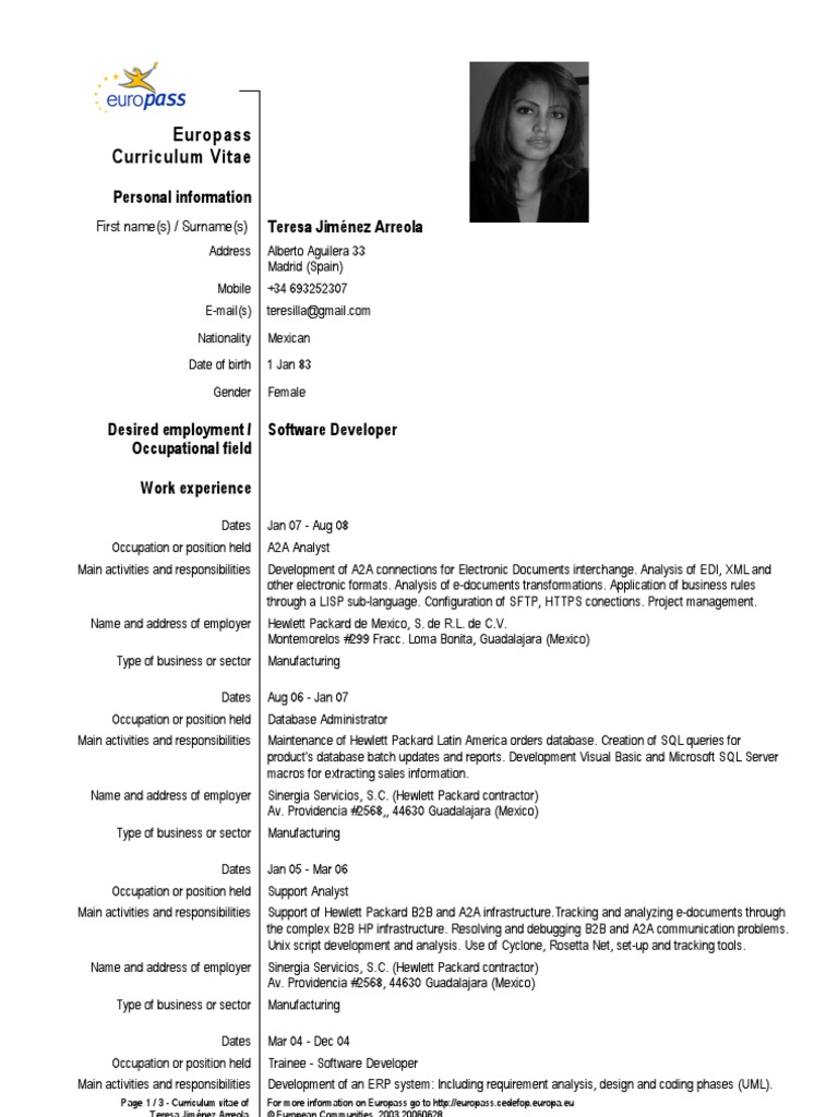 Europass Curriculum Vitae | PDF | Databases | Microsoft Sql Server