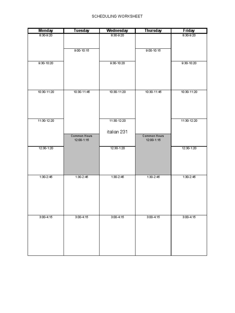 Scheduling Worksheet | PDF