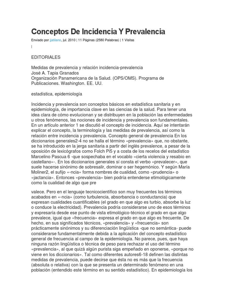 Conceptos de Incidencia Y Prevalencia | PDF | Predominio | Fracción ...
