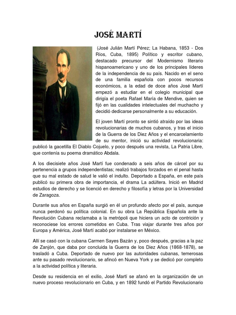 Biografía y poesía de José Martí | PDF | Cuba | Agitación