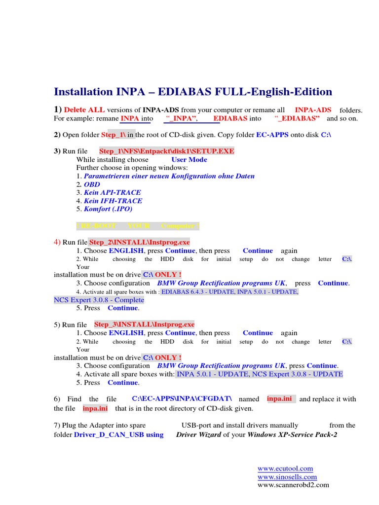 BMW Inpa K+CAN Install | PDF | Installation (Computer Programs) | Computer File