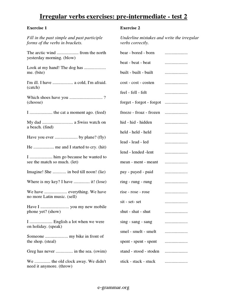 Irregular Verbs Test 2 | PDF