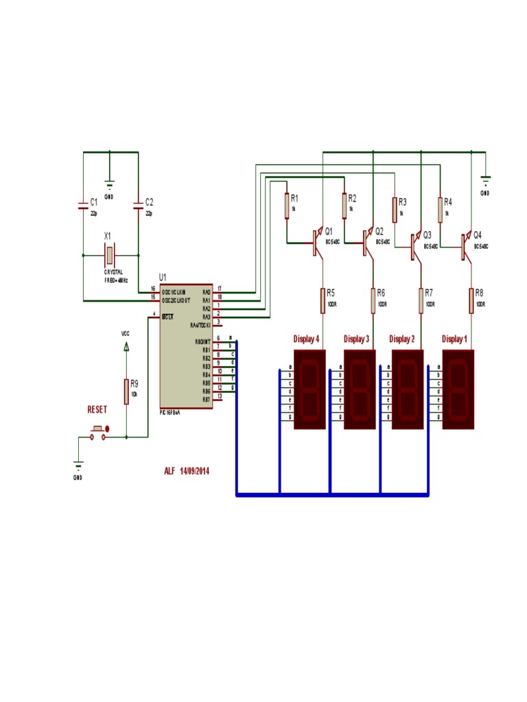 Circuito para multiplexar Displays de 7 segmentos con PIC16F84A