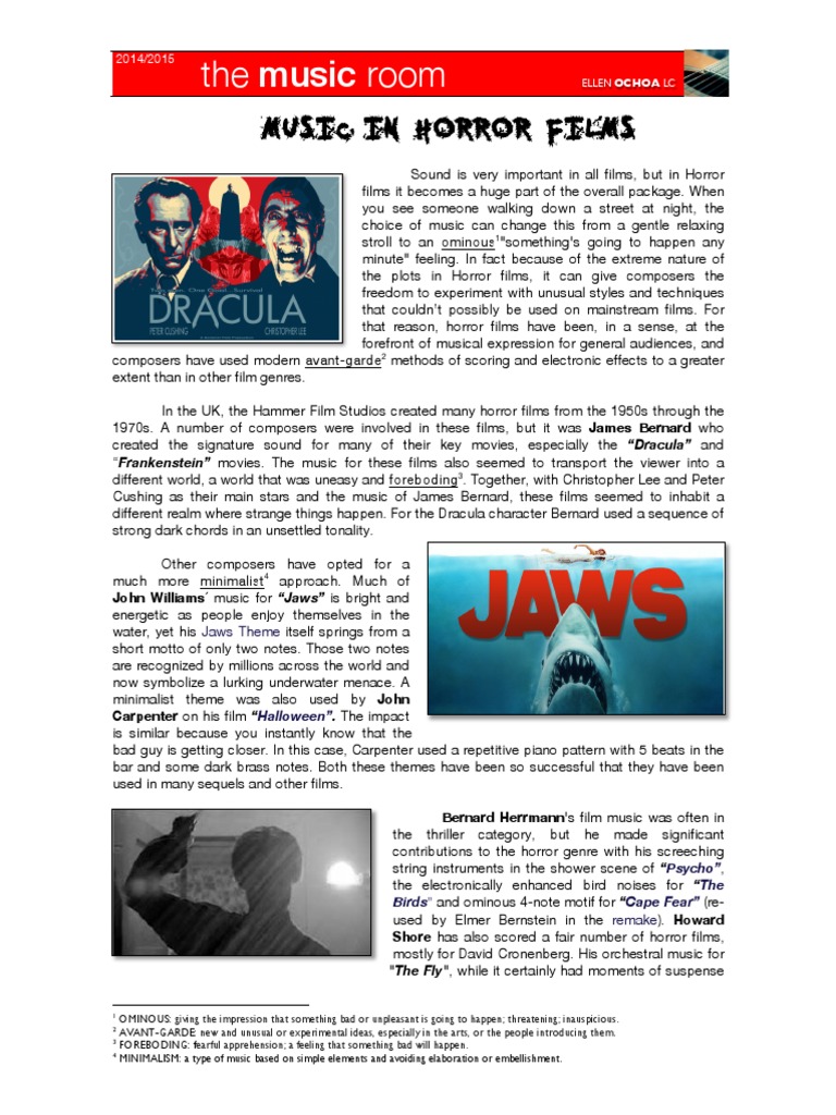 Music in Horror Films Worksheet | PDF | Horror Films | Entertainment