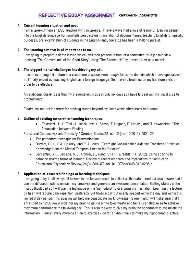 Reflective Essay Assignment-1, Chrysanthi Agrafiotis | PDF | Creativity ...
