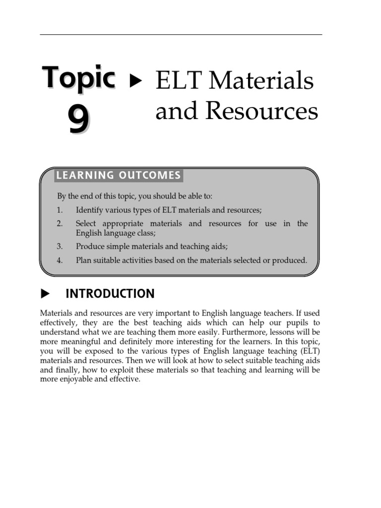 Topic 9 ELT Materials and Resources | PDF | Puppets | English As A ...