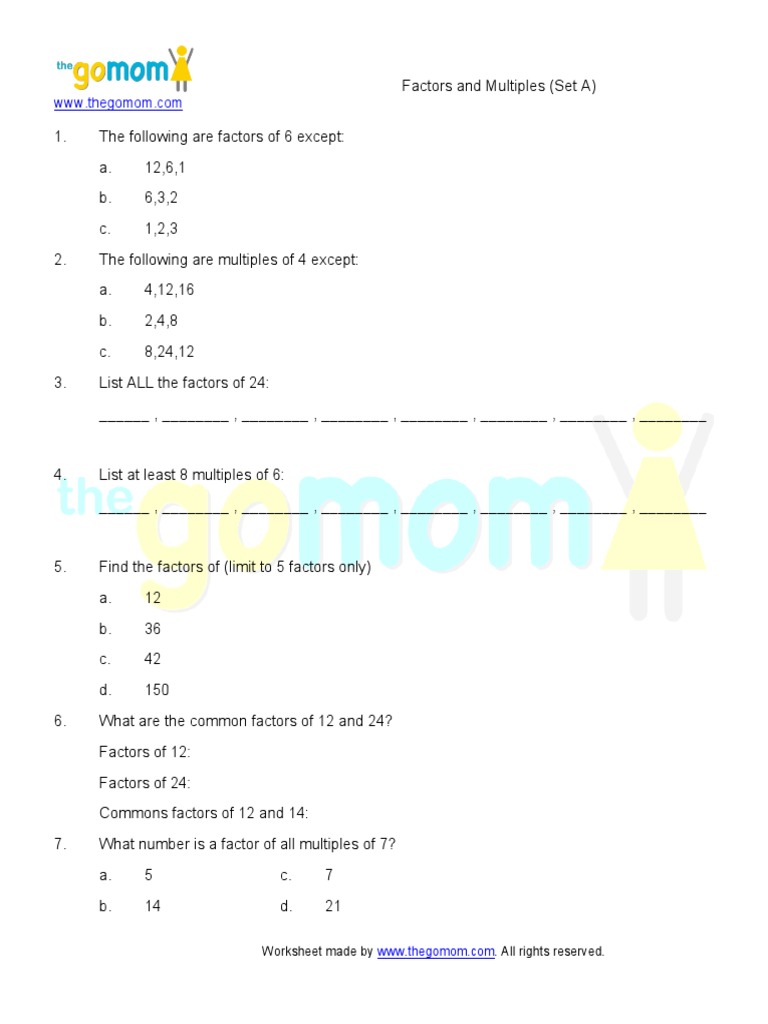Grade 4 Factors and Multiples Worksheet | PDF | Business