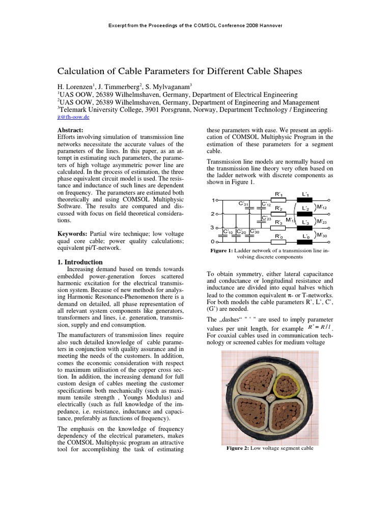 Calculation of Cable Parameters For Different Cable Shapes | Inductance ...