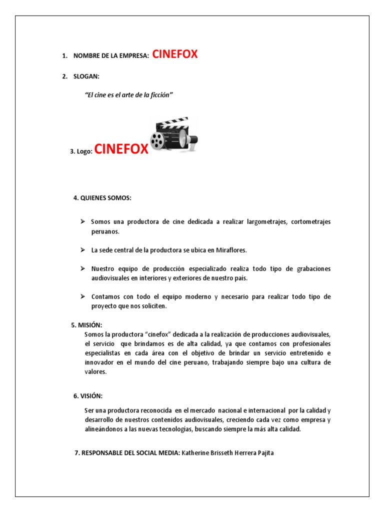 Cinefox (Productora de Largometrajes) | PDF | Facebook | Servicio de ...