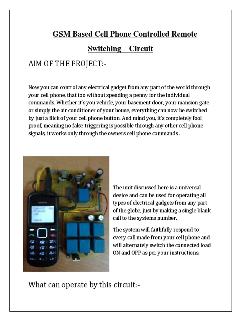 GSM Based Cell Phone Controlled Remote Switching Circuit | PDF | Telephone | Battery (Electricity)
