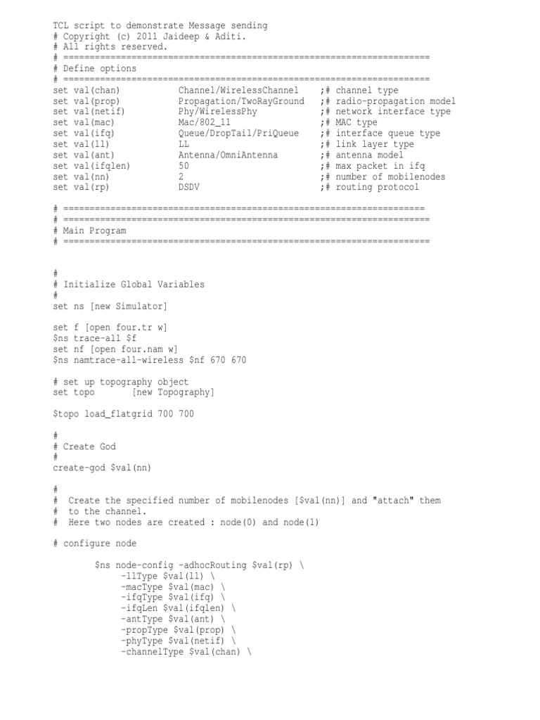 Tcl Script To Demonstration Massage Sending Network Packet Routing Free 30 Day Trial Scribd 