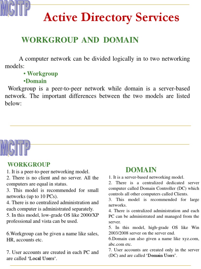A Comprehensive Guide to Workgroup and Domain Networking Models, Active ...