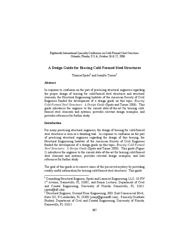 A Design Guide For Bracing Cold-Formed Steel Structures | PDF | Framing ...