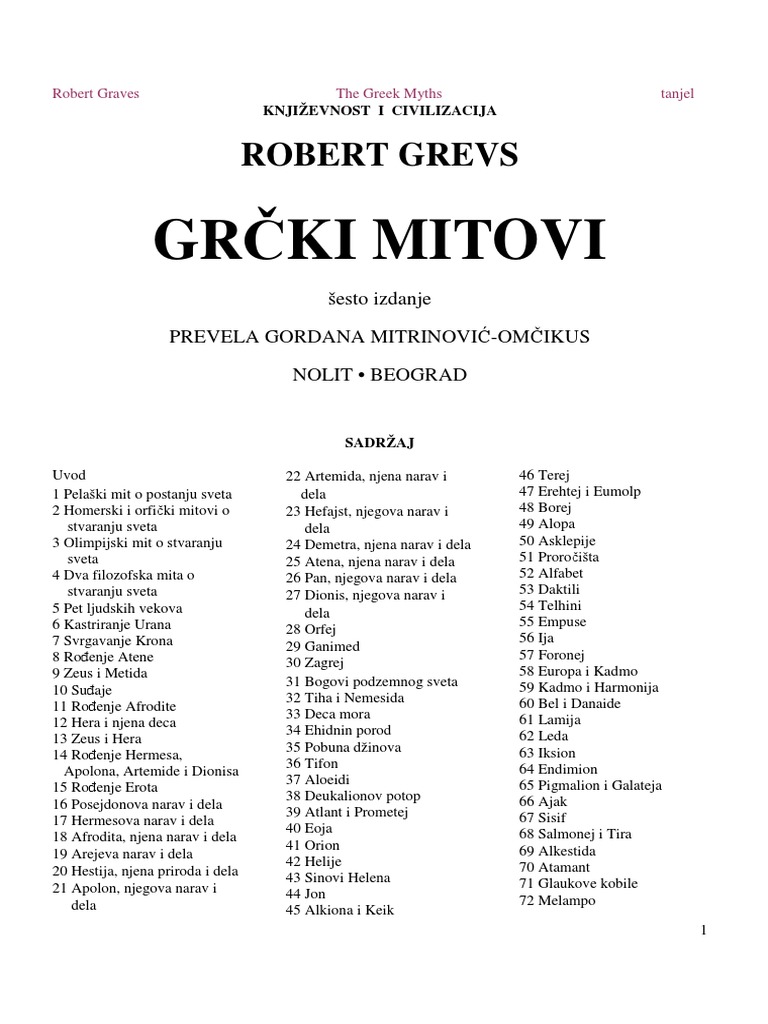 Robert Graves - Grcki Mitovi | PDF