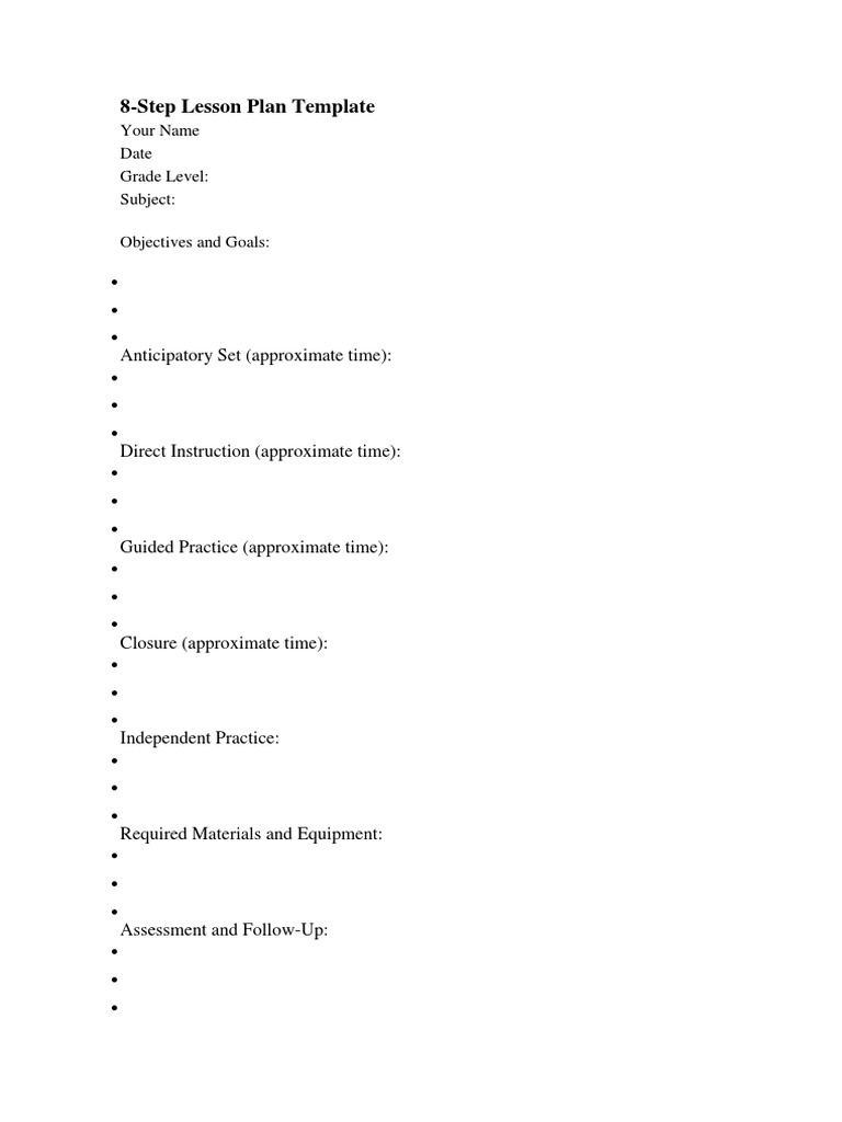 8-Step Lesson Plan Template Guide | PDF