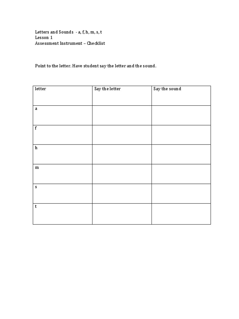 Letters and Sounds Assessment Checklist | PDF