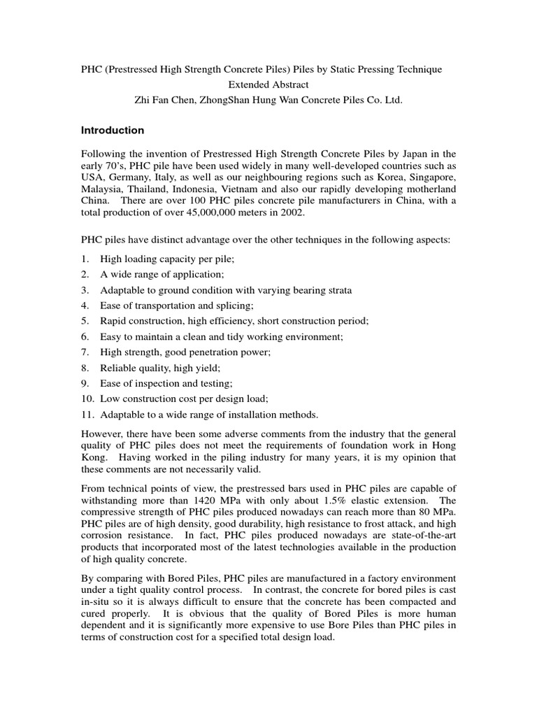 PHC Piles | PDF | Deep Foundation | Prestressed Concrete