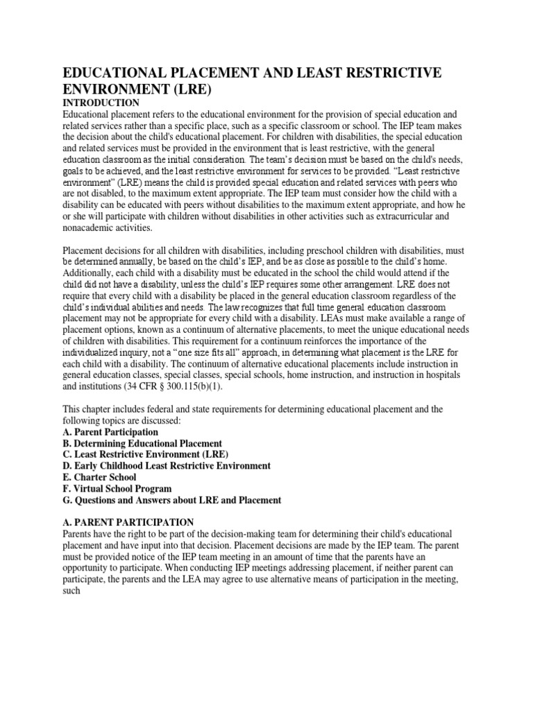 Educational Placement and Least Restrictive Environment | PDF ...