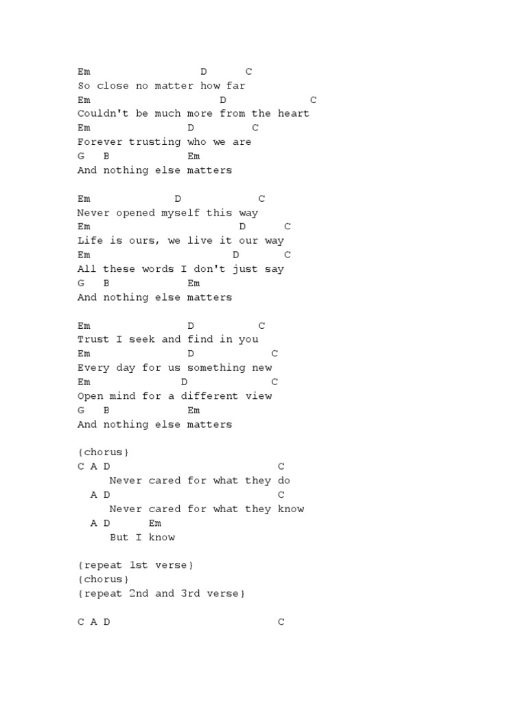 Nothing Else Matters Chords Guide | PDF