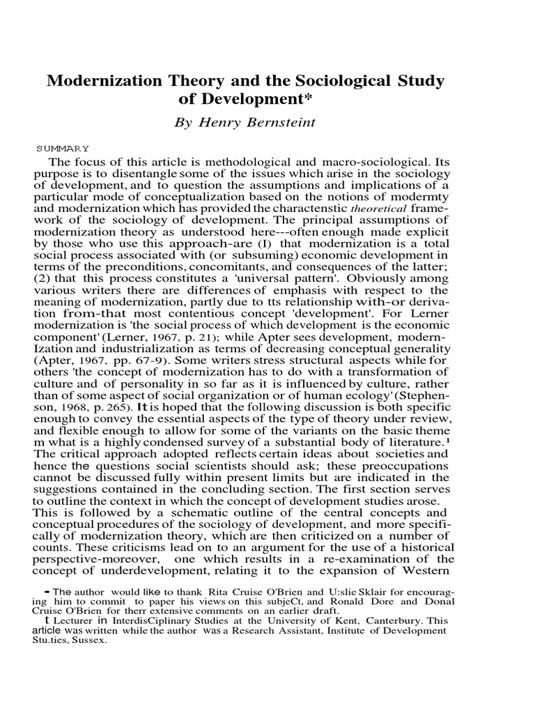 Modernization Theory and The Sociological Study of Development | PDF