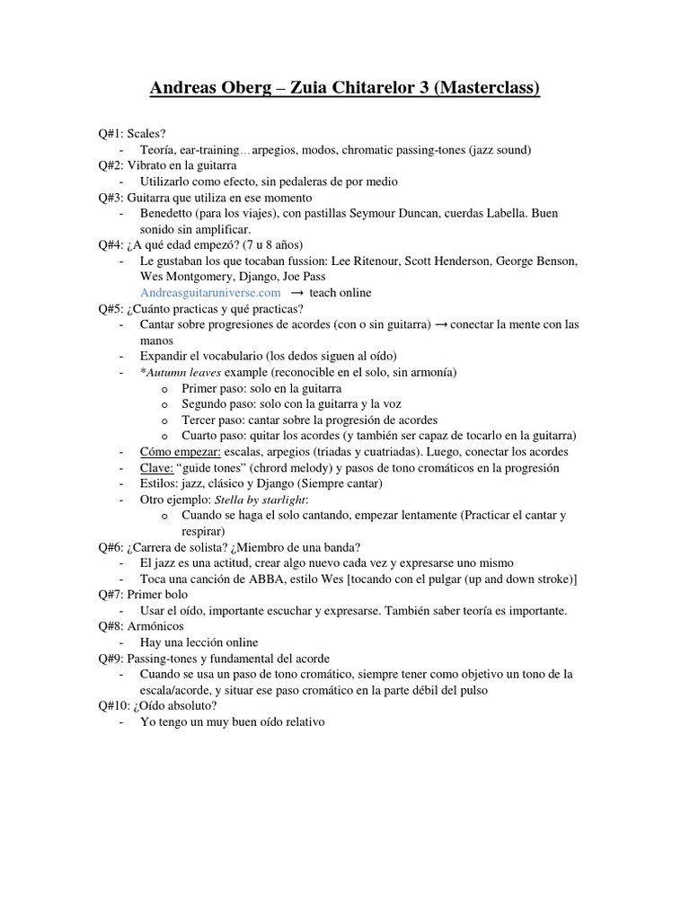 Andreas Oberg Masterclass | PDF | Estudios de idiomas extranjeros | Arte