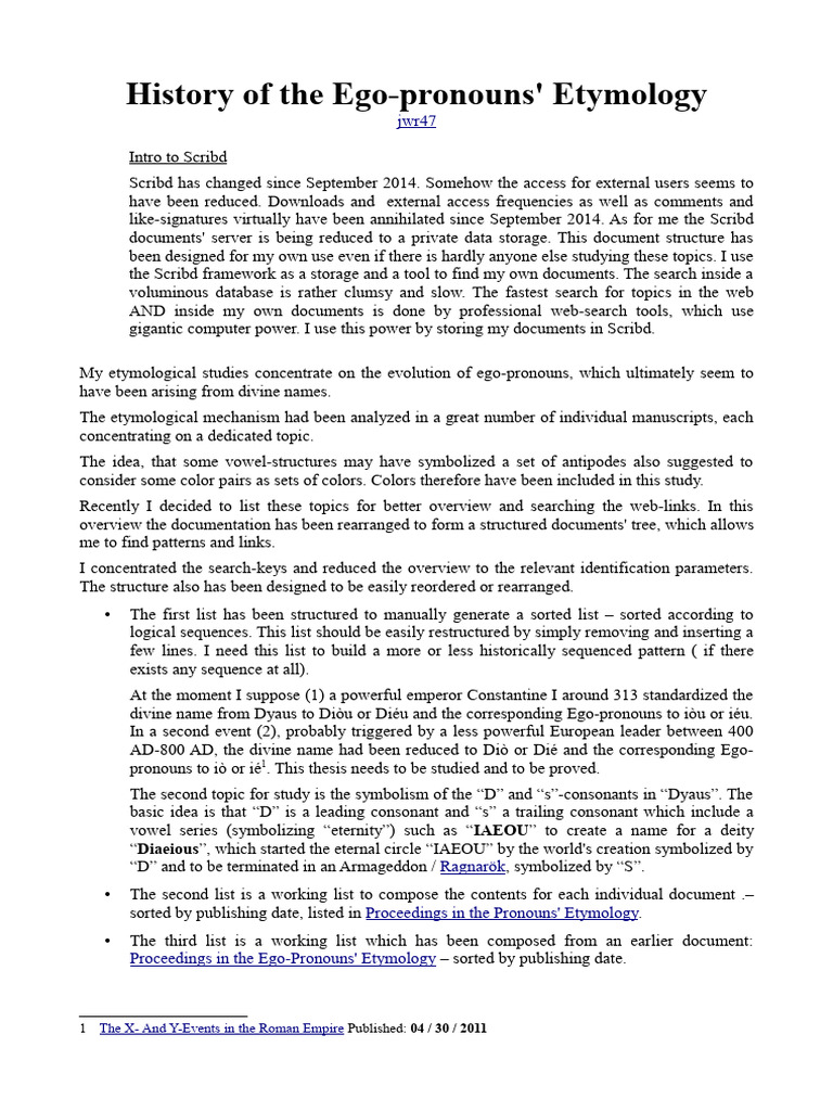 History of The Ego-Pronouns' Etymology (Concept Phase) | PDF