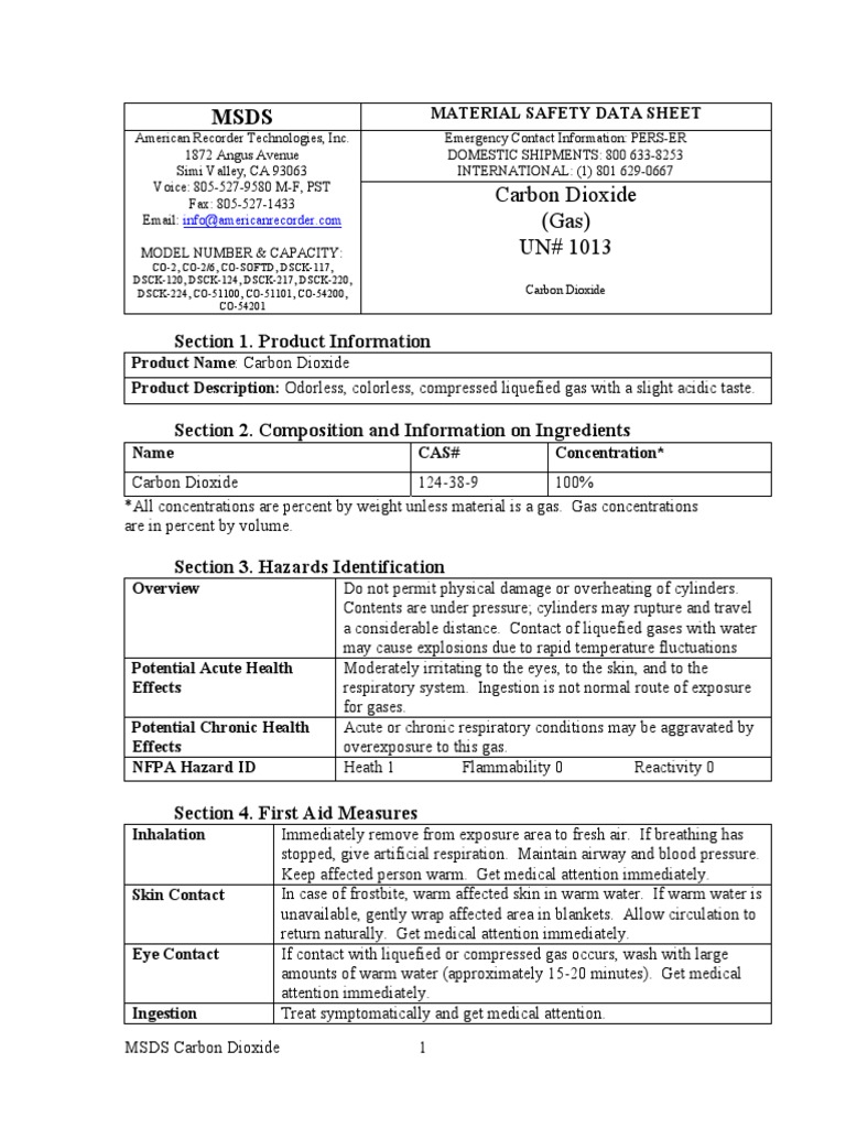 MSDS Co2 | PDF | Oxide | Carbon Dioxide