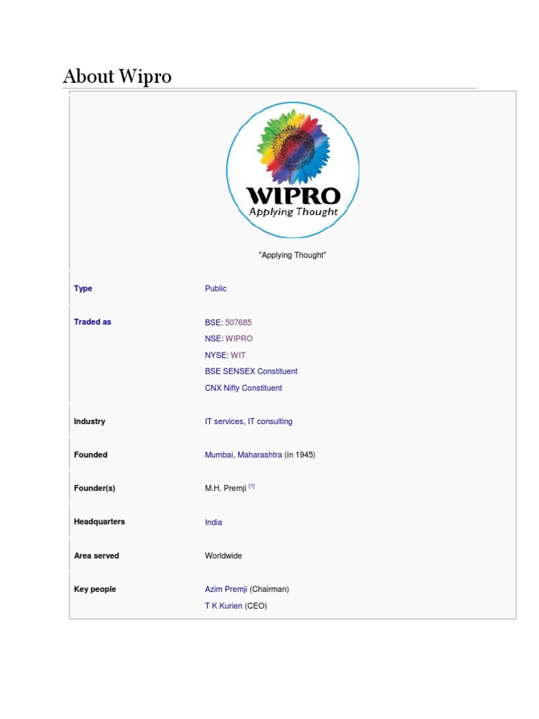 About Wipro: "Applying Thought" | PDF | Earnings Per Share | Economies