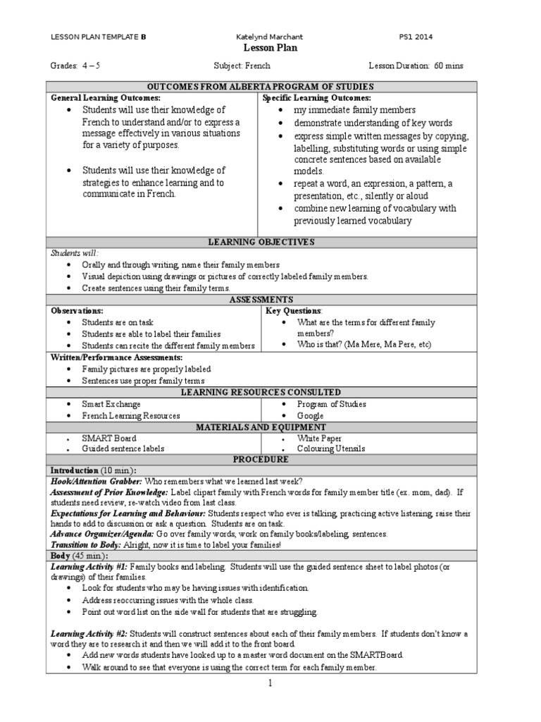 French, Families Lesson Plan 2 | Download Free PDF | Lesson Plan ...