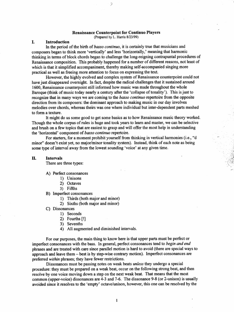 Renaissance Counterpoint For Continuo Players 1999 Harris, Lucas 2 ...