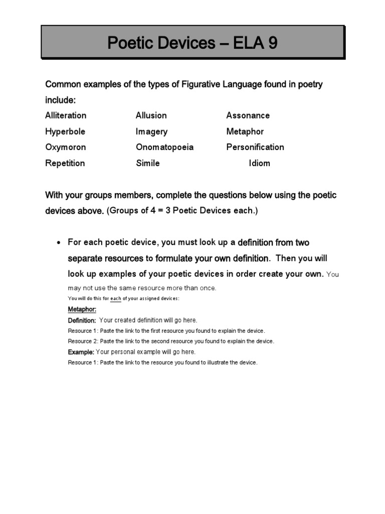 Poetic Devices for ELA 9 Students | PDF | Philosophy | General Fiction