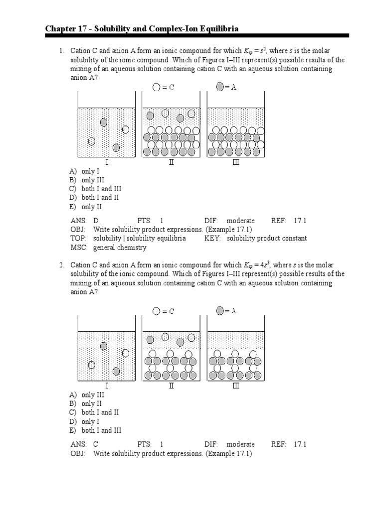 Chemistry Ch. 17 Test Bank | PDF | Hydroxide | Solubility