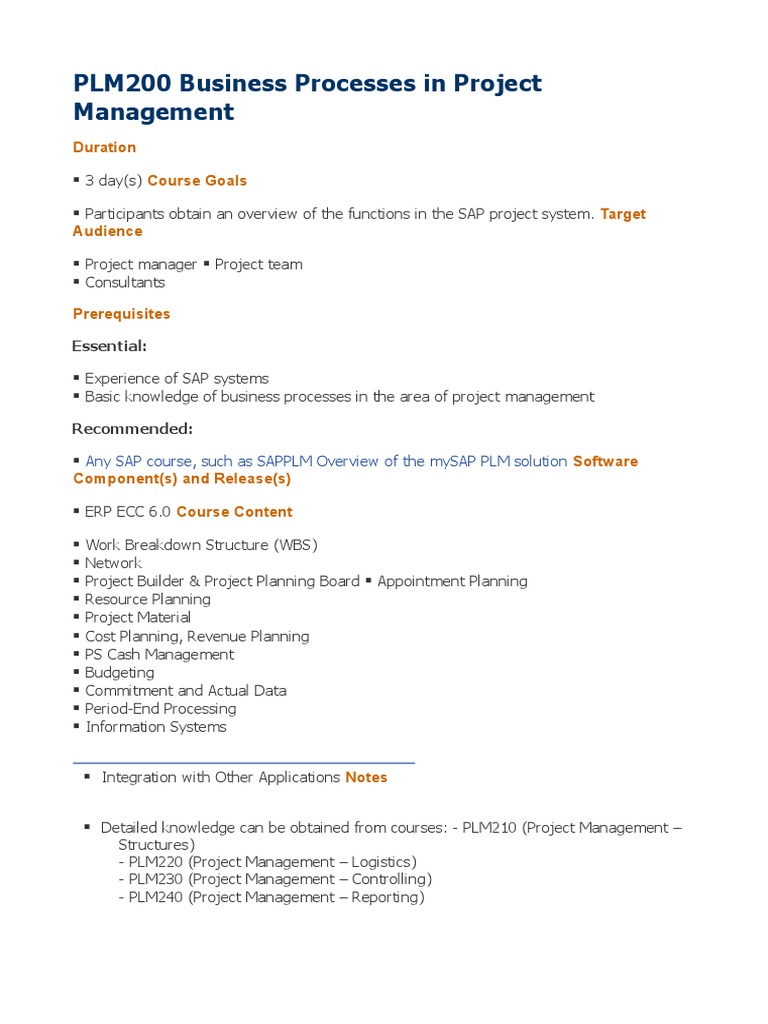 SAP PLM Courses 2008 | PDF | Project Management | Sap Se