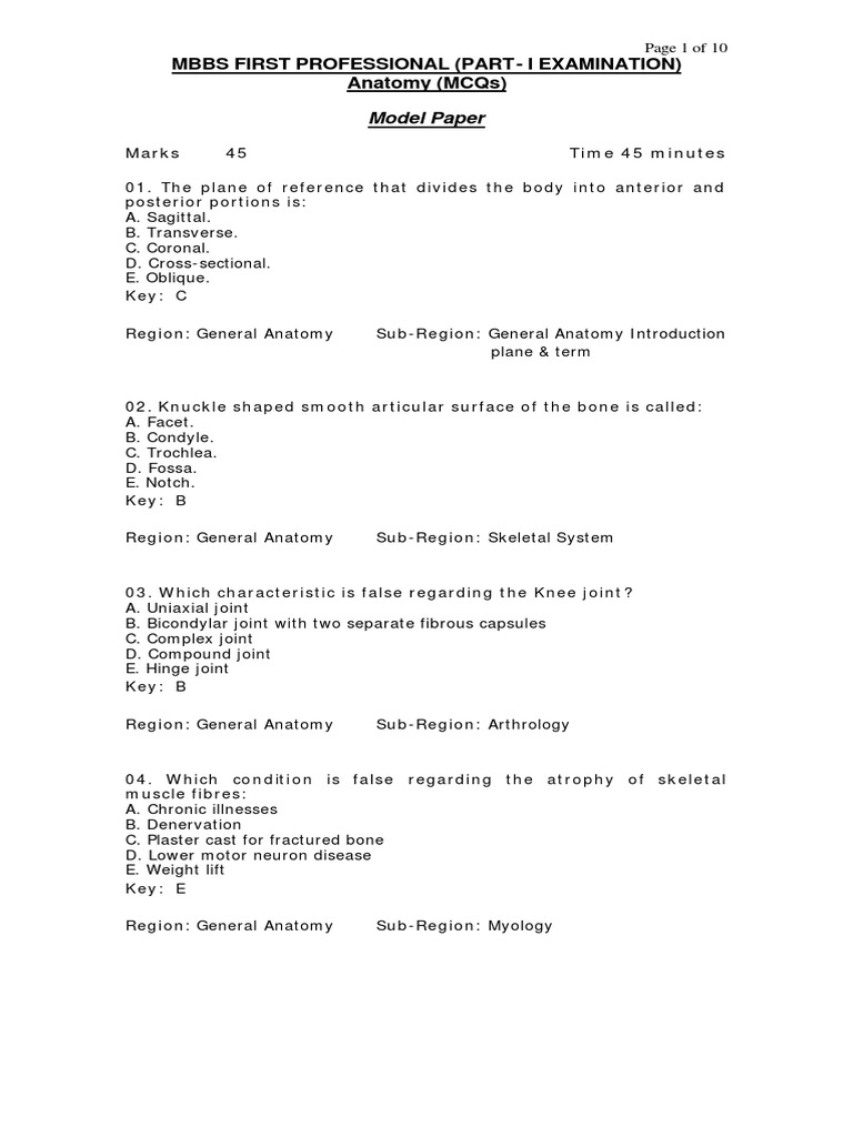 Anatomy I MCQ | PDF | Foot | Human Leg