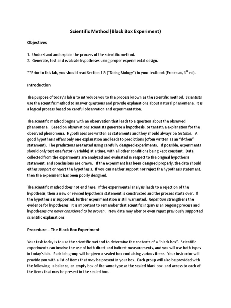 Scientificmethod (Blackbox) Lab | PDF | Scientific Method | Experiment