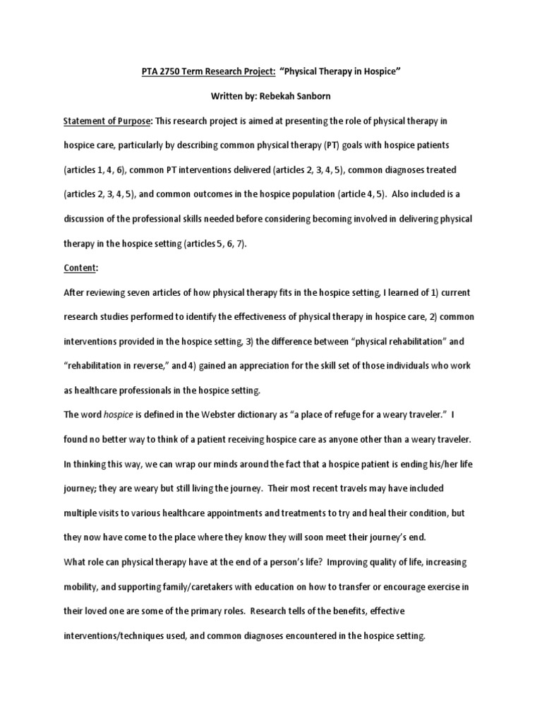 Pta 2750 Term Research Project | PDF | Palliative Care | Physical Therapy