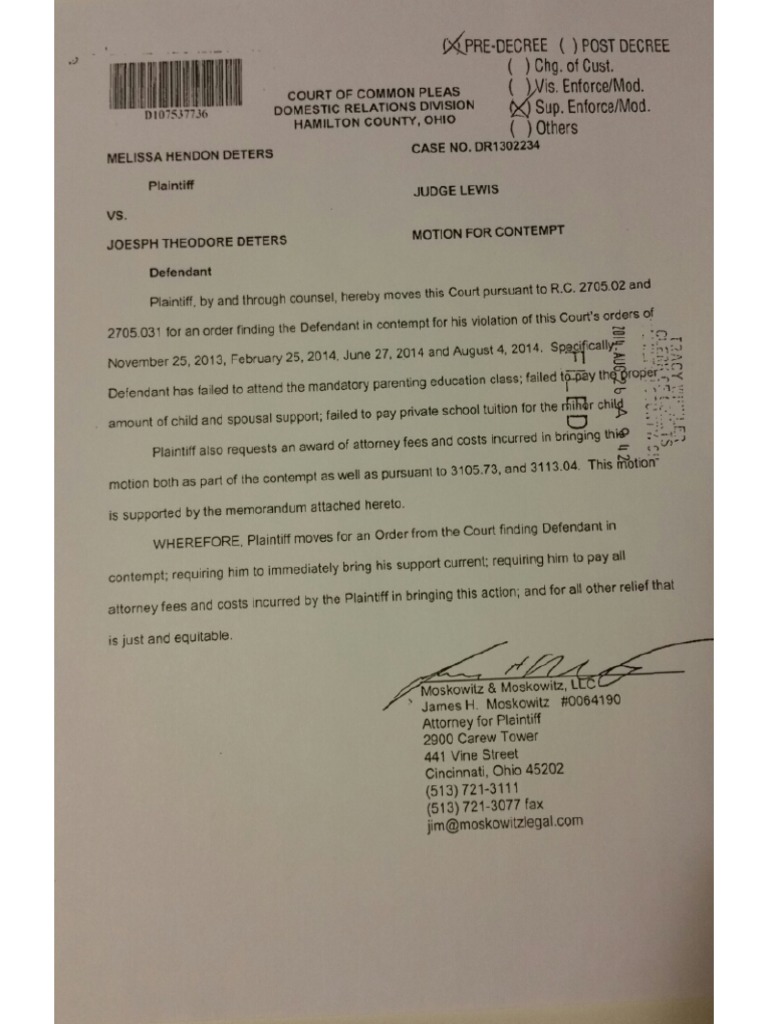 Deters Motion For Contempt | PDF | Child Support | Judiciaries