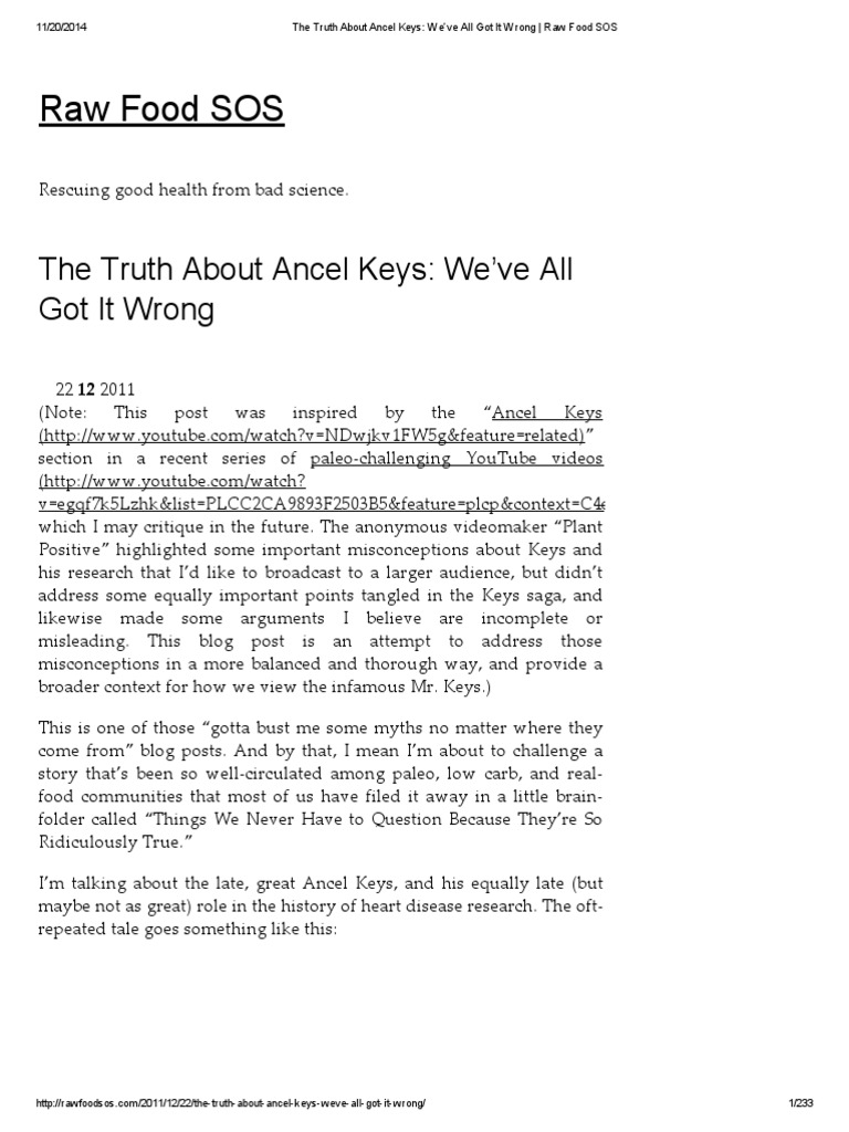 The Truth About Ancel Keys | PDF | Cholesterol | Statin