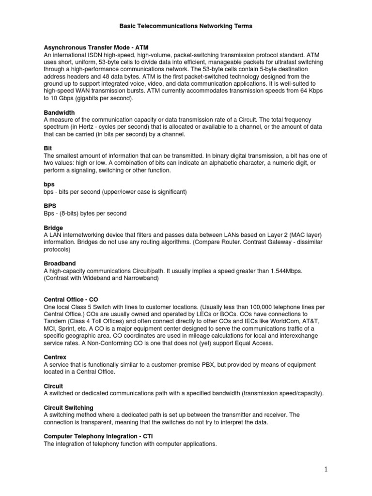 Basic Telecommunications Networking Terms | PDF | Telecommunication ...