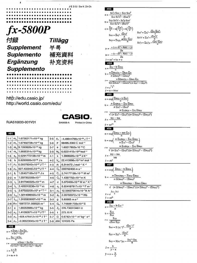 Suplemento Formulas Calculadora Casio Fx 5800P PDF