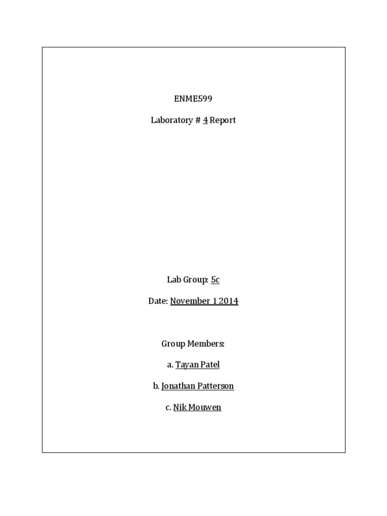 ENME 599 Lab 4 | PDF | Experiment | Physics