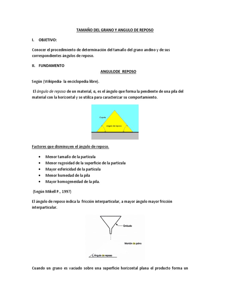 Tamaño Del Grano y Angulo de Reposo | PDF | Mecánica | Ingeniería mecánica