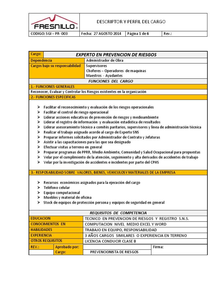 Descriptor de Cargos | Bienestar | Business | Prueba gratuita de 30 días | Scribd